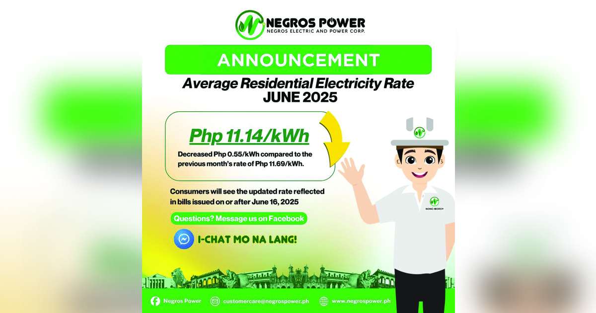 Negros Power rates drop by P0.55 this June - Watchmen Daily Journal